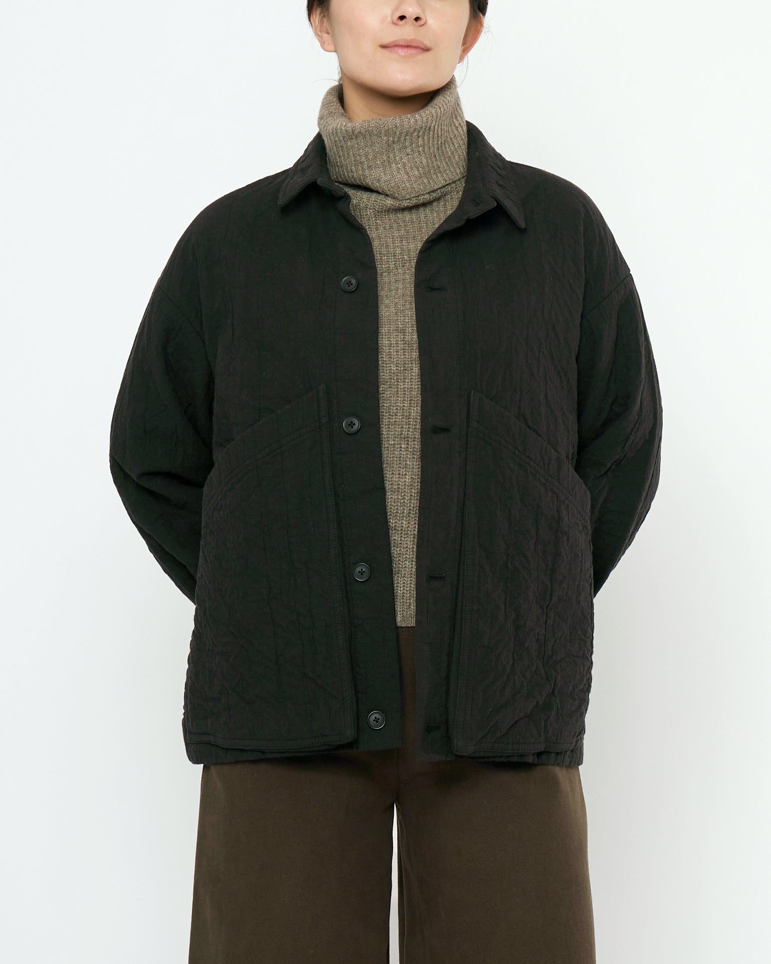 Signature Panel Pockets Shirt Jacket - Textured Edition - Black – 7115 ...